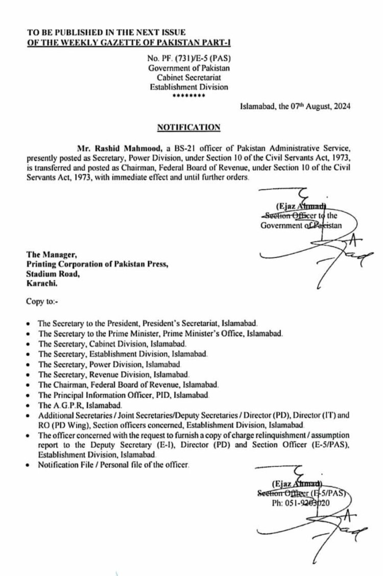 Rashid Mahmood Langrial appointed new FBR chairman – Customs Today ...